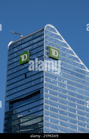 Toronto, Canada, sign of TD Bank on top of one of the skyscrapers ...