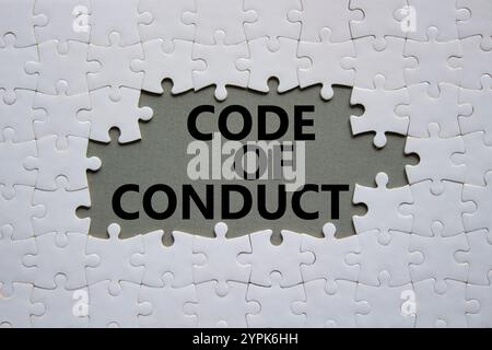 Code of conduct symbol. White Puzzle with words Code of conduct ...