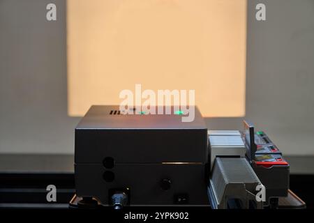Dual slide projector in use with white blank picture on wall Stock ...