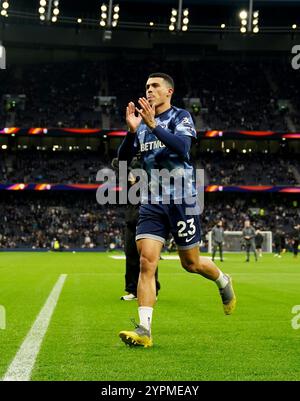 Tottenham Hotspur's Pedro Porro applauds the fans after the Premier ...