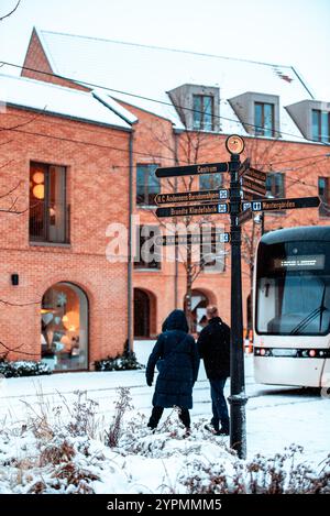Snowy rooftops of traditional Danish buildings near Hans Christian ...