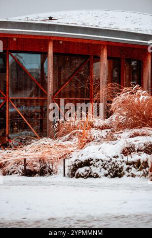 Snowy rooftops of traditional Danish buildings near Hans Christian ...