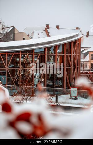 Snowy rooftops of traditional Danish buildings near Hans Christian ...