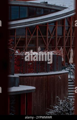 Snowy rooftops of traditional Danish buildings near Hans Christian ...