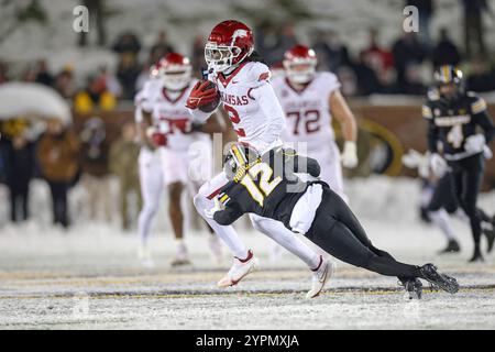 Arkansas wide receiver Andrew Armstrong lifts weights at the NFL ...