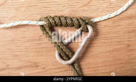 Carabiner and Rope. Grasping Oblique. Austrian Klemheist Knot. Climbing ...