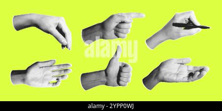 Set of halftone images of hands. Pop art retro style illustration Stock ...