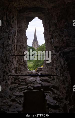 A view from the walls of Kidwelly Castle in Carmarthenshire, Wales ...