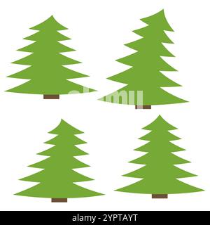 Set of four green pines on a white background. Vector illustration ...