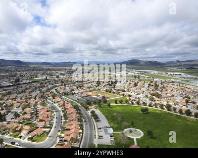 Aerial view of small town Hemet in the San Jacinto Valley in Riverside ...