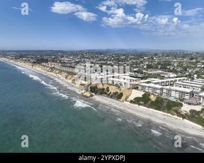 Aerial view of Del Mar North Beach, California coastal cliffs and House ...