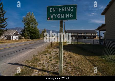 OCT 2020, Wyoming, USA - Welcome to Wyoming State Highway sign welcomes ...