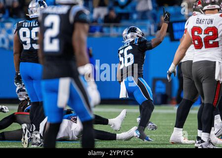 Carolina Panthers linebacker Trevin Wallace (32) lines up on defense ...