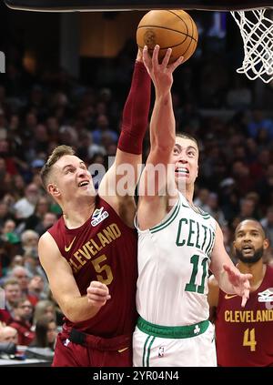 Boston Celtics' Payton Pritchard (11) shoots as Cleveland Cavaliers ...