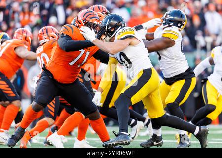 The Pittsburgh Steelers and the Cincinnati Bengals line up for the snap ...