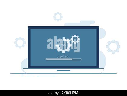 Laptop with update screen, System maintenance, update process, install software, operating ...