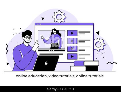 Students Learning Online at Home. People Characters Looking at Laptop ...