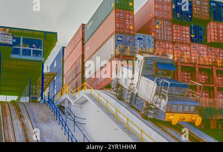 Panama Canal, Panama- December 28, 2002: View of the Gatun loks on the ...