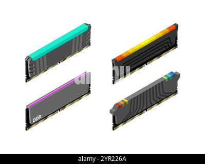 RAM memory card set. Random access memory isolated. Computer component ...