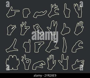 Hand with counting fingers vector line symbols. Human hand and finger gesture symbol ...