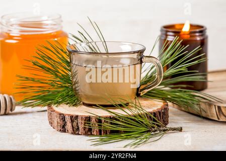 Winter cozy composition with hot tea and traditional Christmas ...