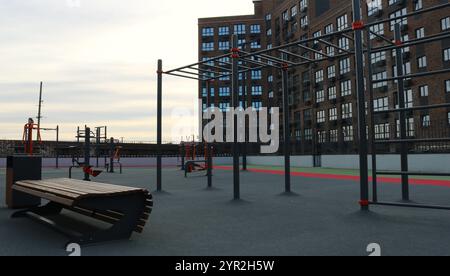 courtyard of modern residential complex, sports ground, playground for ...