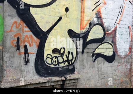 Graffiti word JOBYOR Drawn by a lapdog in yellow letters with an funny ...