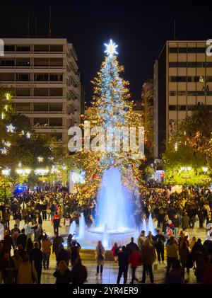 Athens, Greece - December 1, 2024: Syntagma square with Christmas tree ...