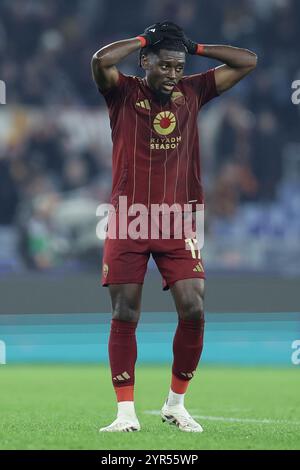 Manu Kone of AS Roma looks dejected at the end of the Coppa Italia ...