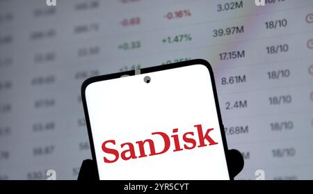 Sandisk logo is displayed on smartphone. SanDisk LLC is an American ...