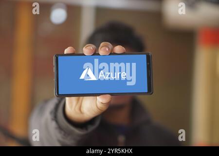 Smart phone with the Microsoft Azure logo, is a cloud service offered ...