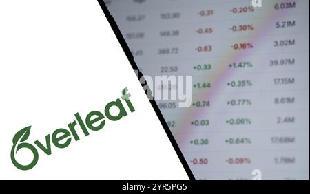 Overleaf logo is displayed on smartphone. Overleaf is a cloud-based ...
