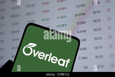 Overleaf logo is displayed on smartphone. Overleaf is a cloud-based ...