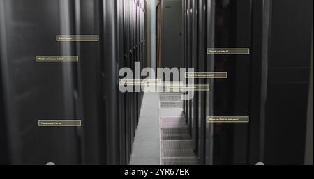 Image of ai interface dialogue boxes over dark server room Stock Photo ...
