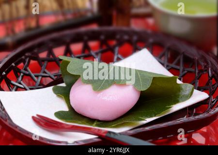 Kashiwa cherry blossom rice cake Stock Photo - Alamy