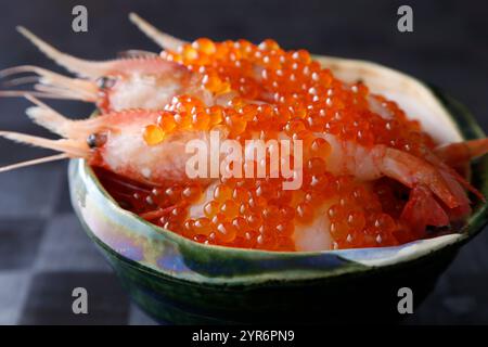 Button prawn and salmon roe on rice Stock Photo - Alamy