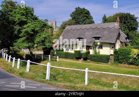 Arkesden: Thatched cottage, stream and white fence at Arkesden, Saffron ...