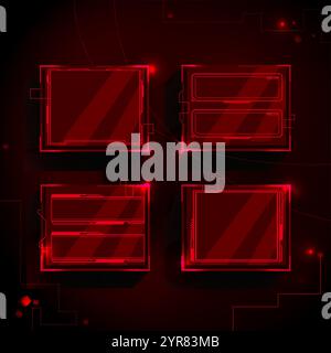 Sci fi notification frames with glowing red thin lines on dark ...