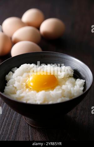 tamago kake gohan or raw egg on rice. traditional food from japan, eat ...