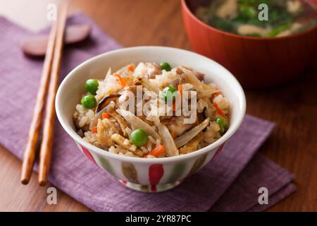 Rice cooked with chicken, Gomoku Gohan Stock Photo - Alamy
