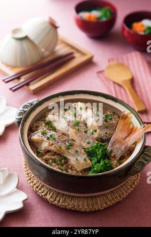 Tai-meshi / Sea bream with takikomi-gohan (rice cooked with sea bream ...