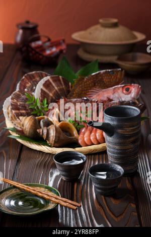 Sake and fresh fish from the North Sea Stock Photo - Alamy