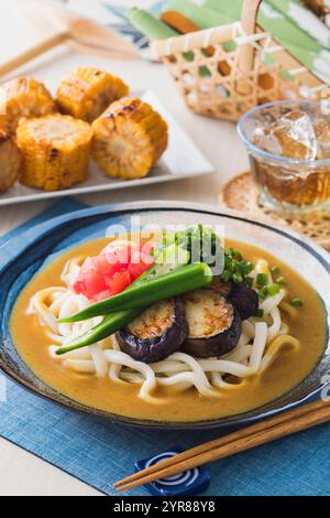 Cold curry udon noodles with summer vegetables Stock Photo - Alamy