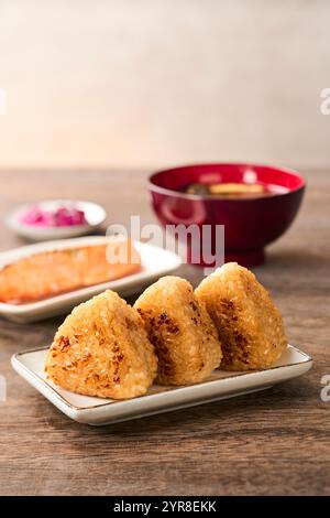 Grilled rice balls and side dishes Stock Photo - Alamy