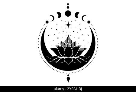 Mystical Moon Phases, Lotus Flower, Sacred geometry. Triple moon, half ...