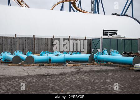 Roller coaster parts stored in maintenance yard at Canada's Wonderland ...