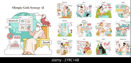 Olympic Gods Synergy AI set. Mythical deities Ares, Hades, and ...