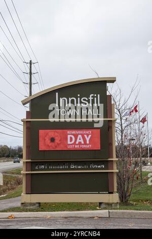 Town hall sign on Innisfil Beach Road in Innisfil, Ontario, Canada ...