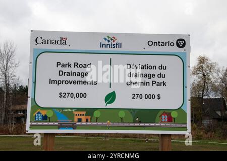 Park road drainage improvements cost sign at Innisfil Beach Park in ...