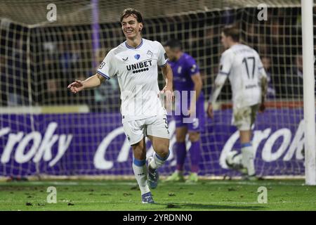Club's Ardon Jashari celebrates after a soccer game between Club Brugge ...